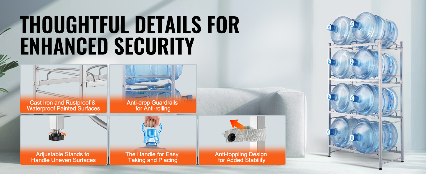 VEVOR 4 Tiers Water Jug Holder Double Row Water Bottle Rack for 8 ...