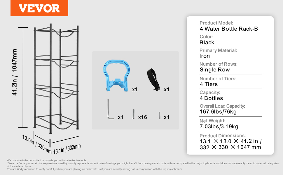 VEVOR 4 Tiers Water Jug Holder Single Row Water Bottle Rack for 4 ...