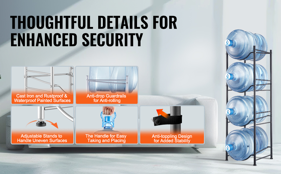 VEVOR 4 Tiers Water Jug Holder Single Row Water Bottle Rack for 4 ...