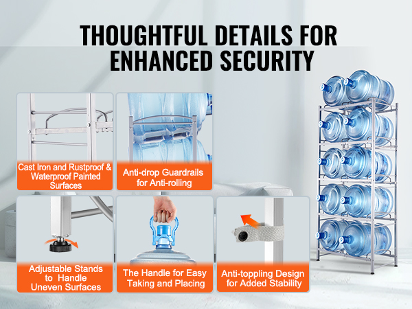 VEVOR 5-Tier Water Jug Holder Double Row Water Jug Rack 10 Bottles ...