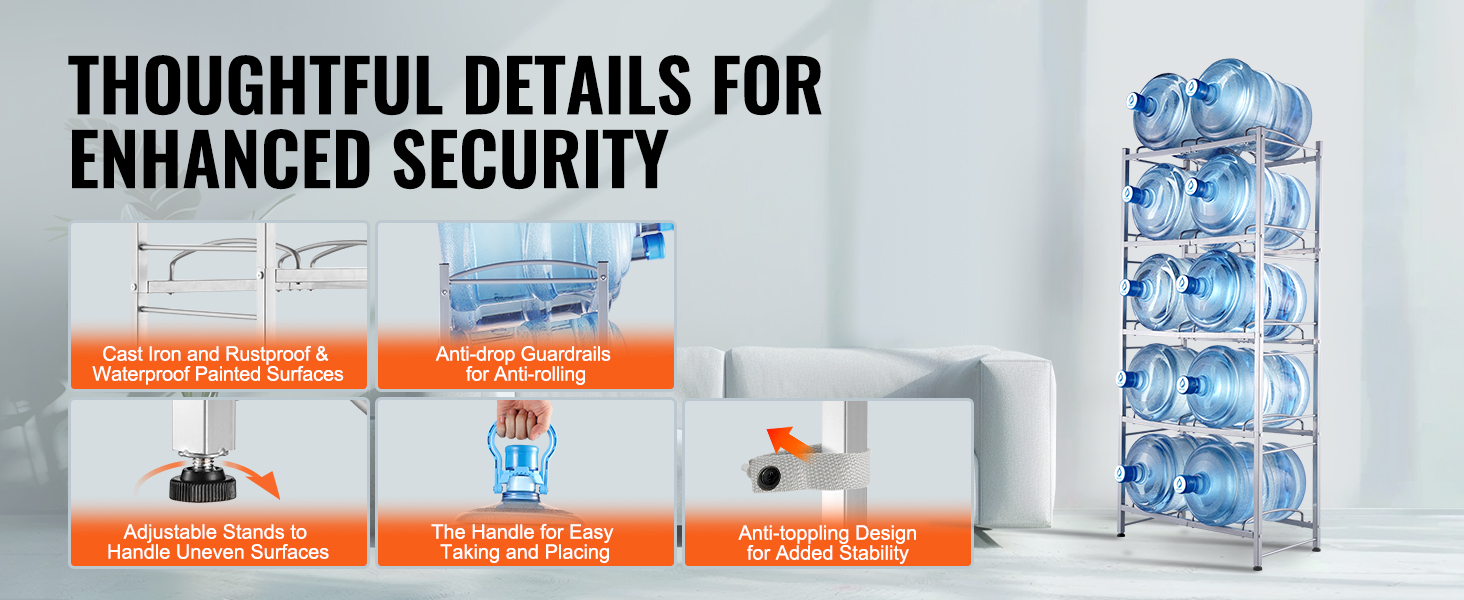 VEVOR 5-Tier Water Jug Holder Double Row Water Jug Rack 10 Bottles ...