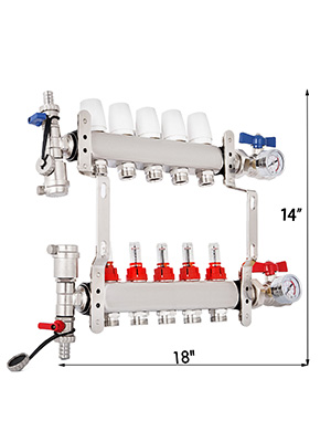 Water Manifold PEX 5-Loop PEX Radiant Floor Heating Manifold Set ...