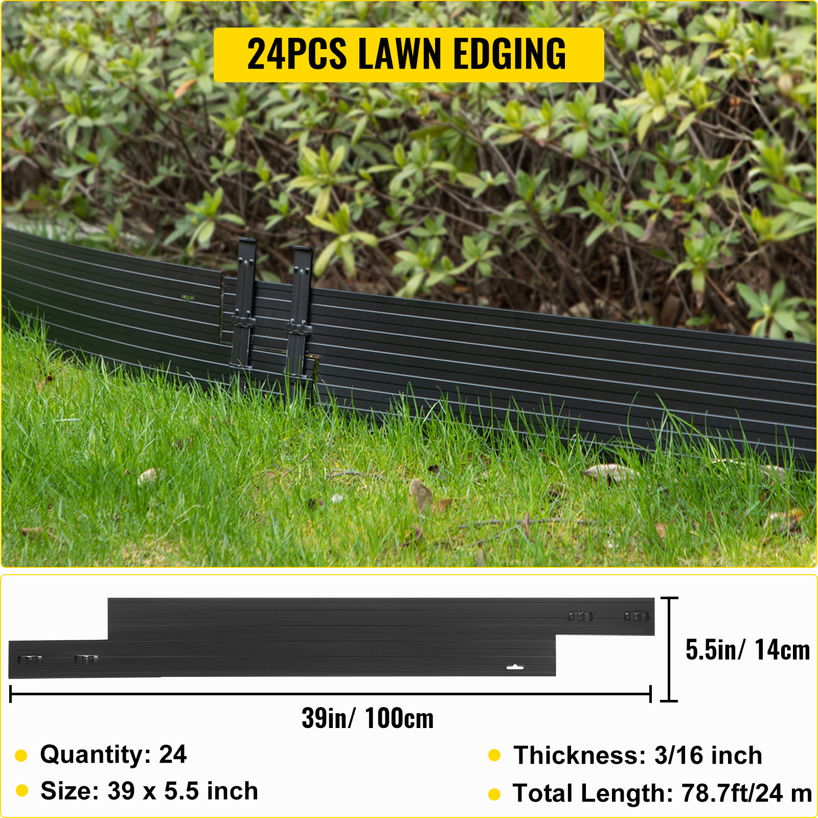 VEVOR Aluminum Landscape Edging, 24 PCS Metal Garden Edging, 78.7 ft ...