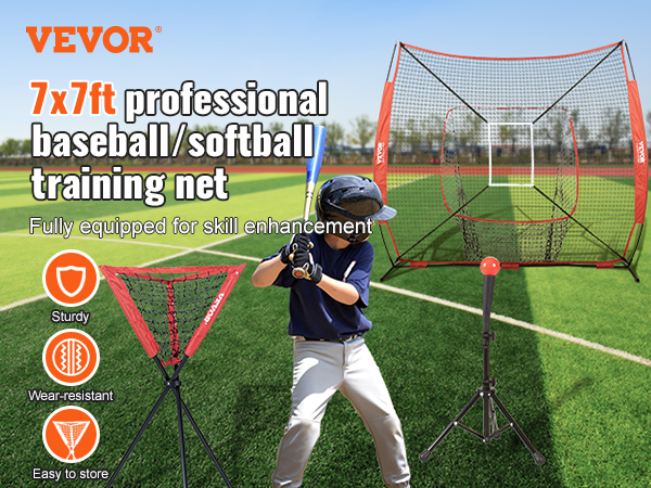 VEVOR 7x7 ft Baseball Softball Practice Net, Portable Baseball Training ...