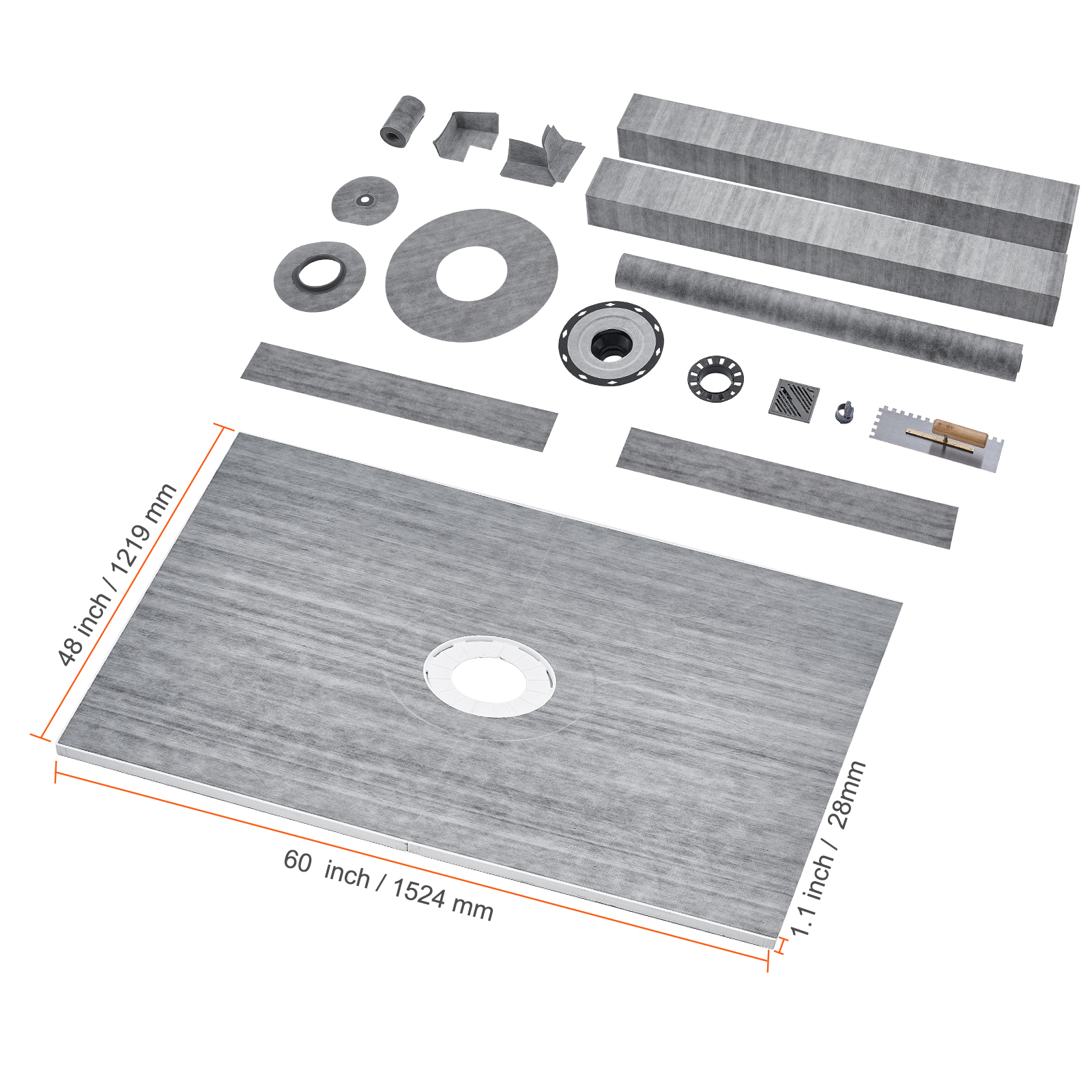 Mophorn Shower Curb Kit, 1219x1524mm Shower Pan Kit with 50.8mm ABS ...