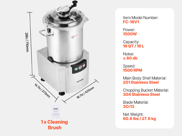VEVOR Food Processor & Vegetable Chopper 18L Food-Grade Stainless Steel ...