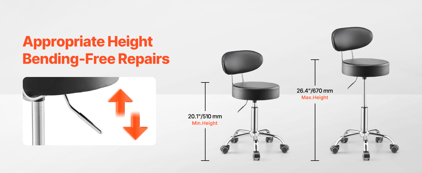 VEVOR Shop Stool with Backrest, Pneumatic Garage Seat/Work Stool with ...