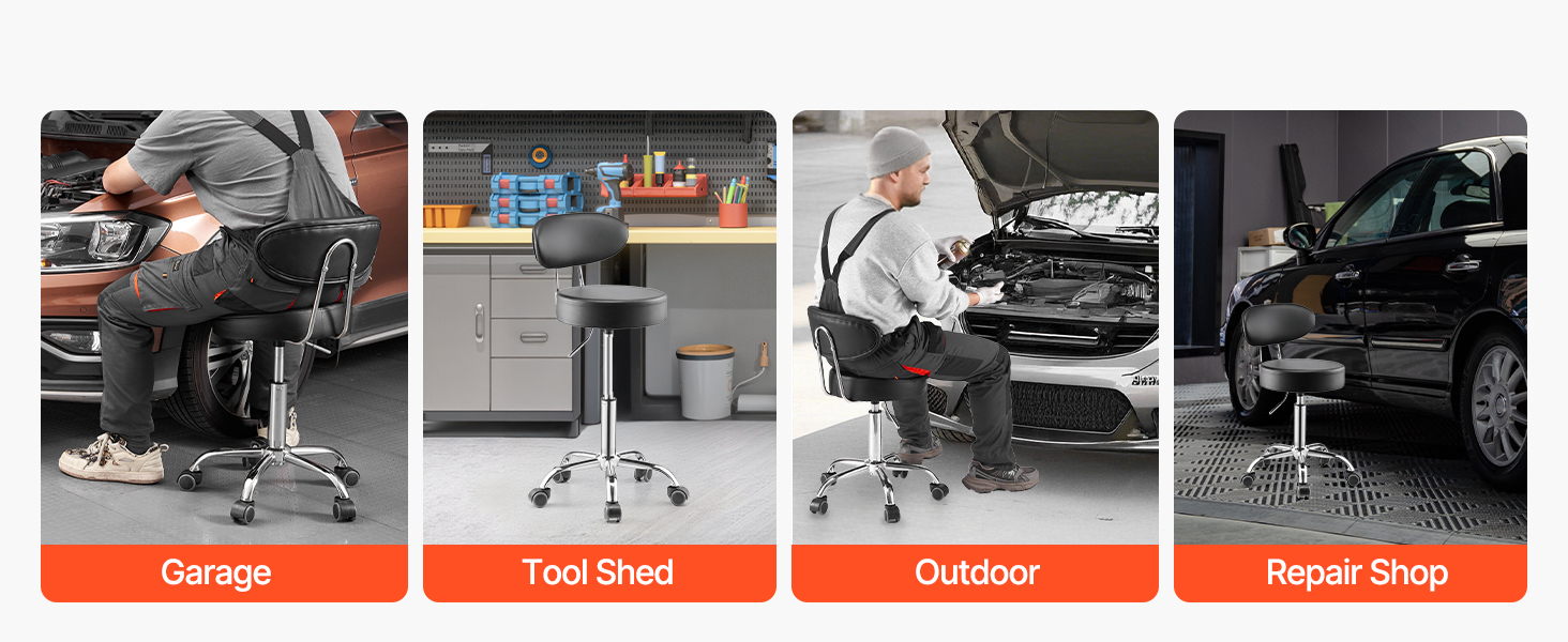 VEVOR Shop Stool with Backrest, Pneumatic Garage Seat/Work Stool with ...