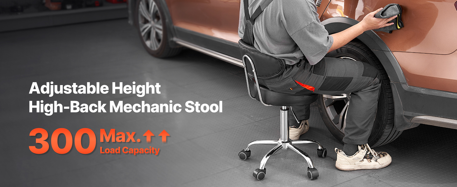 VEVOR Shop Stool with Backrest, Pneumatic Garage Seat/Work Stool with ...