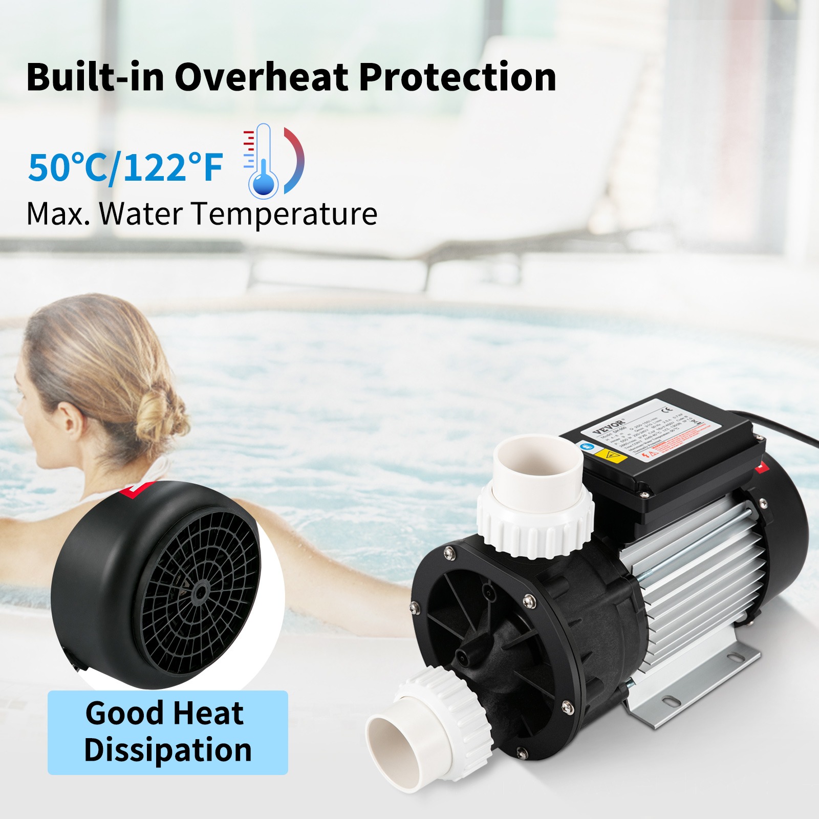 VEVOR Spa Pump Hot Tub Pump 0.7 HP 550W Single Speed Water Circulation ...