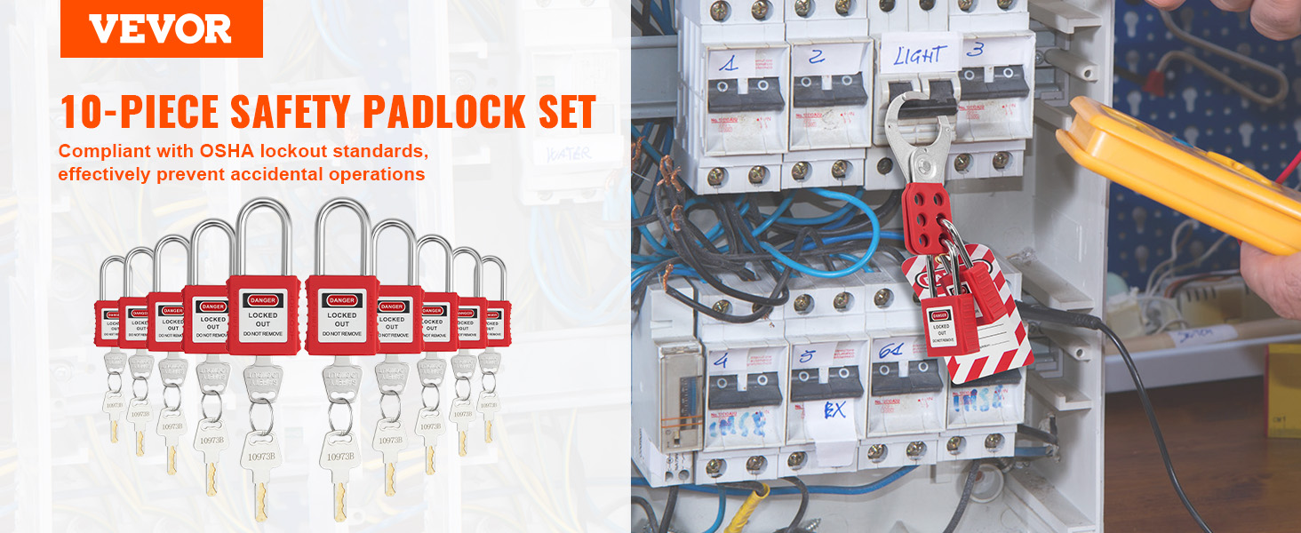 VEVOR Lockout Tagout Locks Set, 10 PCS Red Safety Lockout Padlocks ...