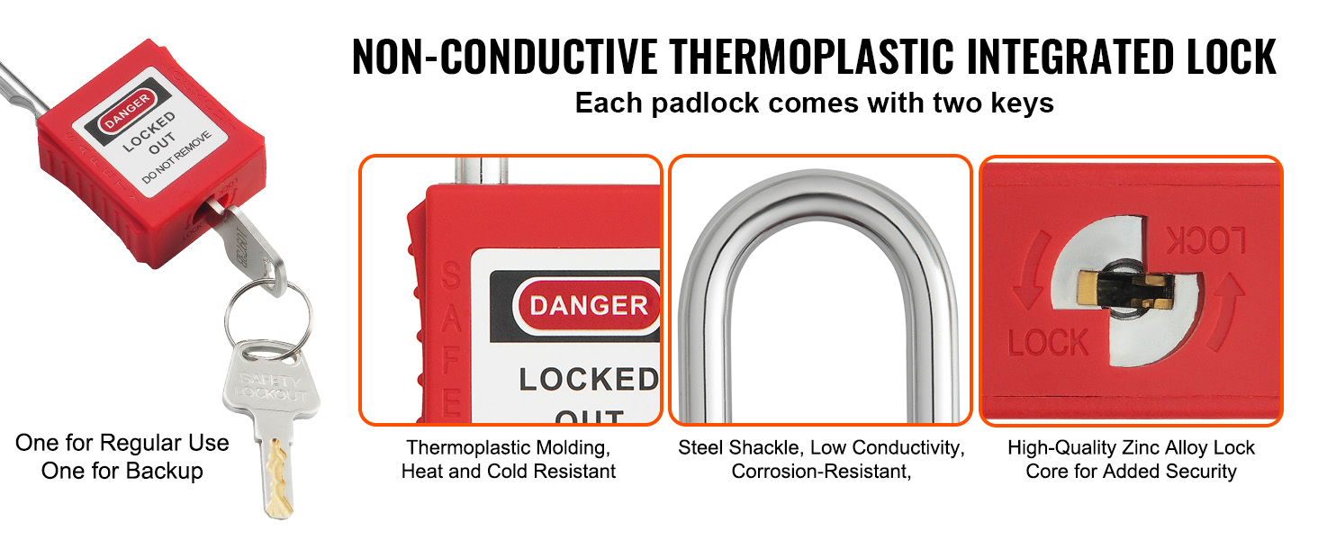 VEVOR Lockout Tagout Locks Set, 10 PCS Red Safety Lockout Padlocks, with 2 Keys Per Lock, OSHA ...