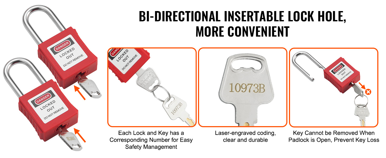 VEVOR Lockout Tagout Locks Set, 10 PCS Red Safety Lockout Padlocks, with 2 Keys Per Lock, OSHA ...