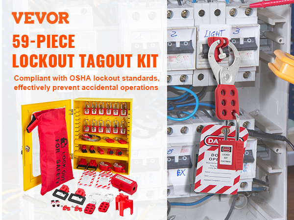 VEVOR Electrical Lockout Tagout Kit, 59 PCS Safety Lockout Tagout ...
