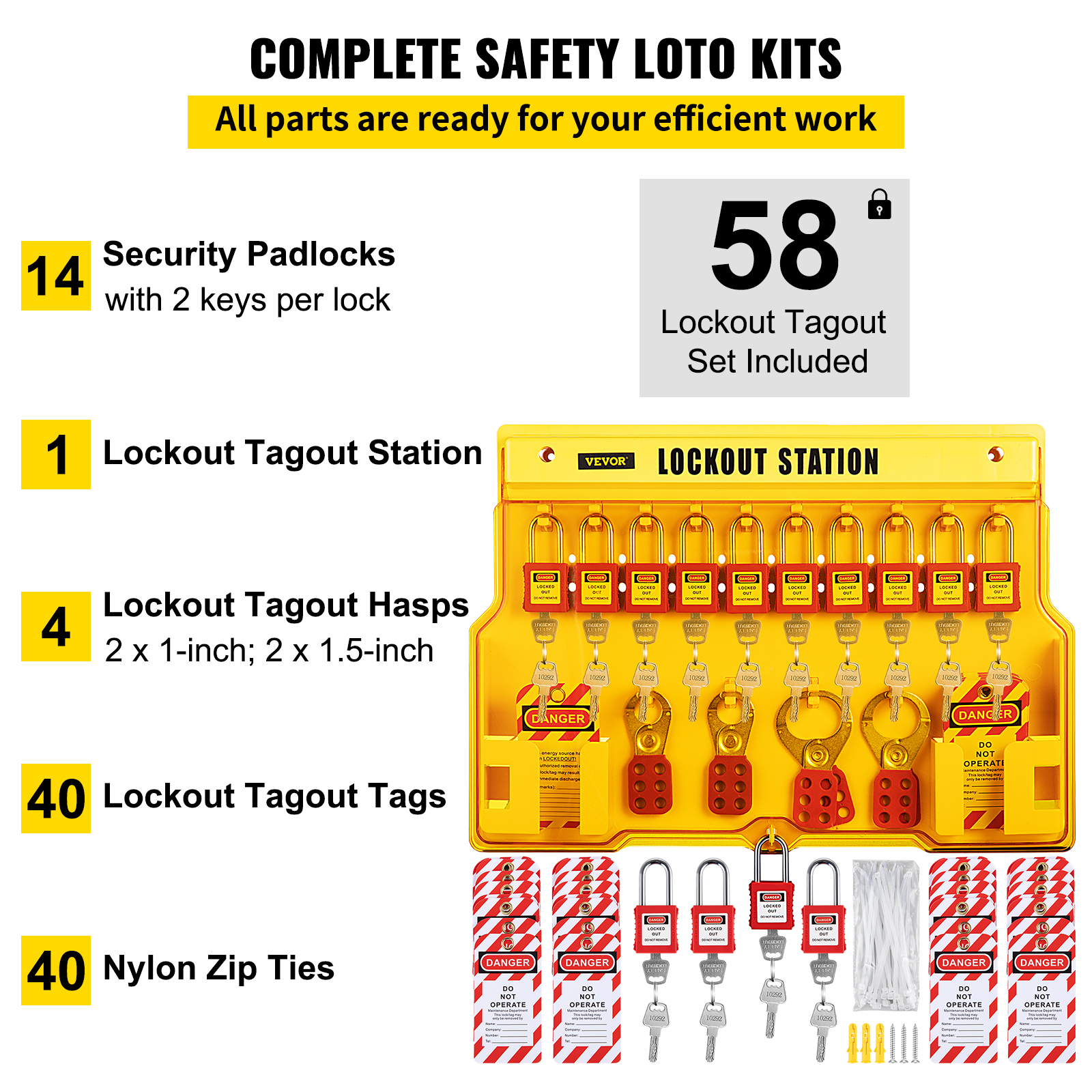 VEVOR 26 / 42 / 43 / 58 PCS Lockout Tagout Loto Kits for Electrical ...