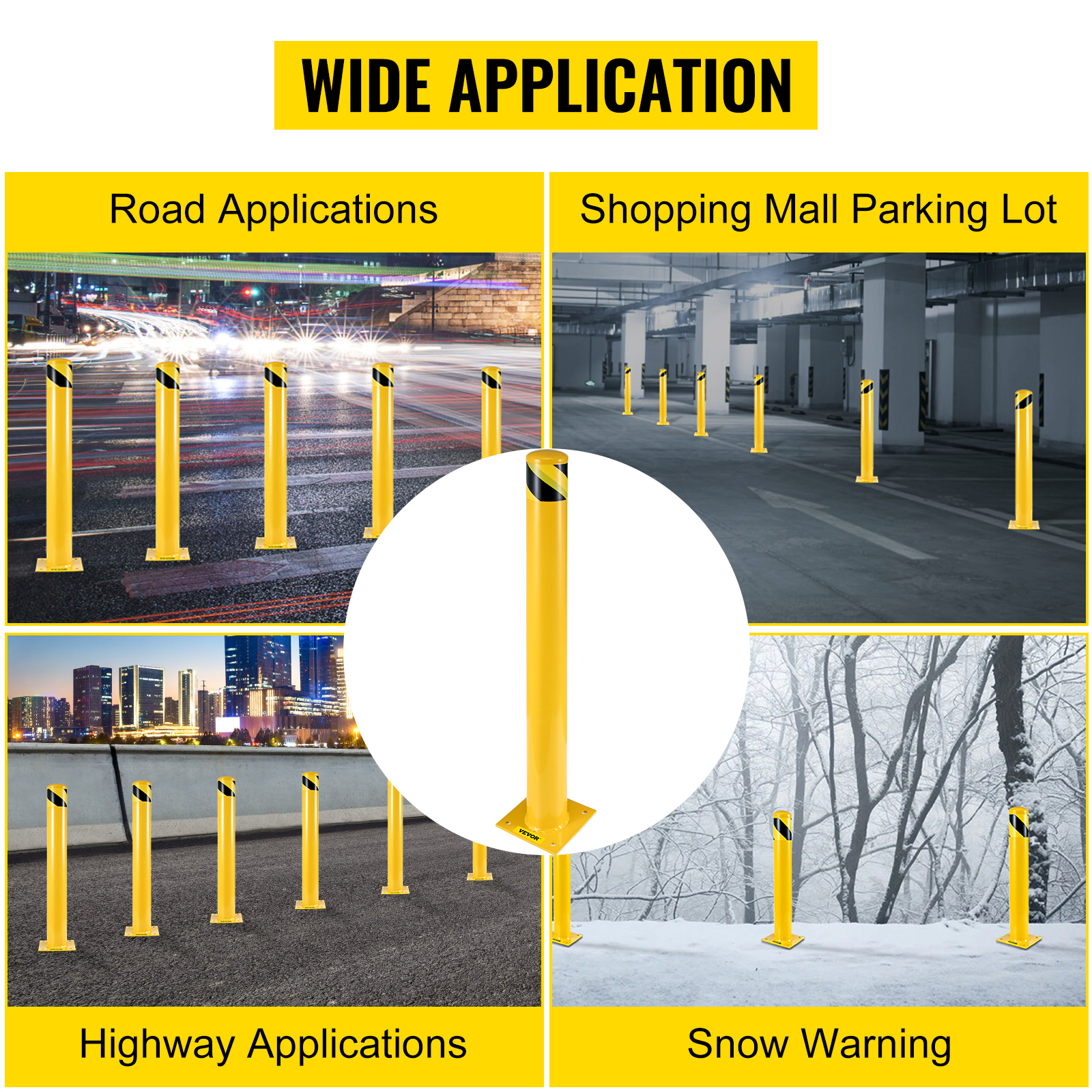 VEVOR Safety Bollard, 48 Inch Height Bollard Post, 5.5 Inch Diameter ...