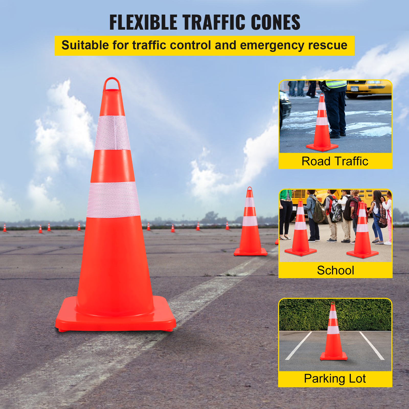 Safety Traffic Cones 18"/28"/30"/36" Reflective Collars 5-12PCS Orange ...