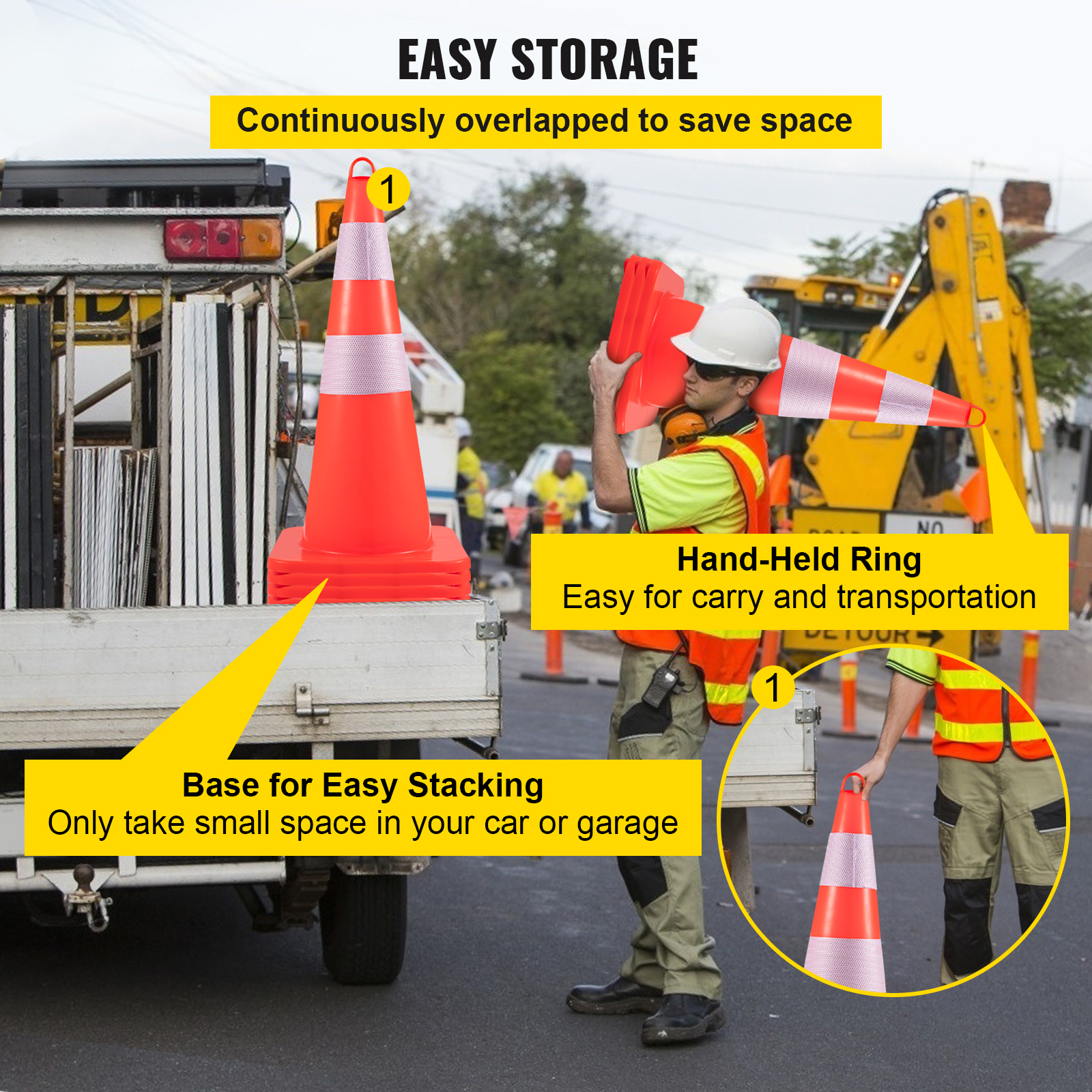 Safety Traffic Cones 18"/28"/30"/36" Reflective Collars 5-12PCS Orange ...