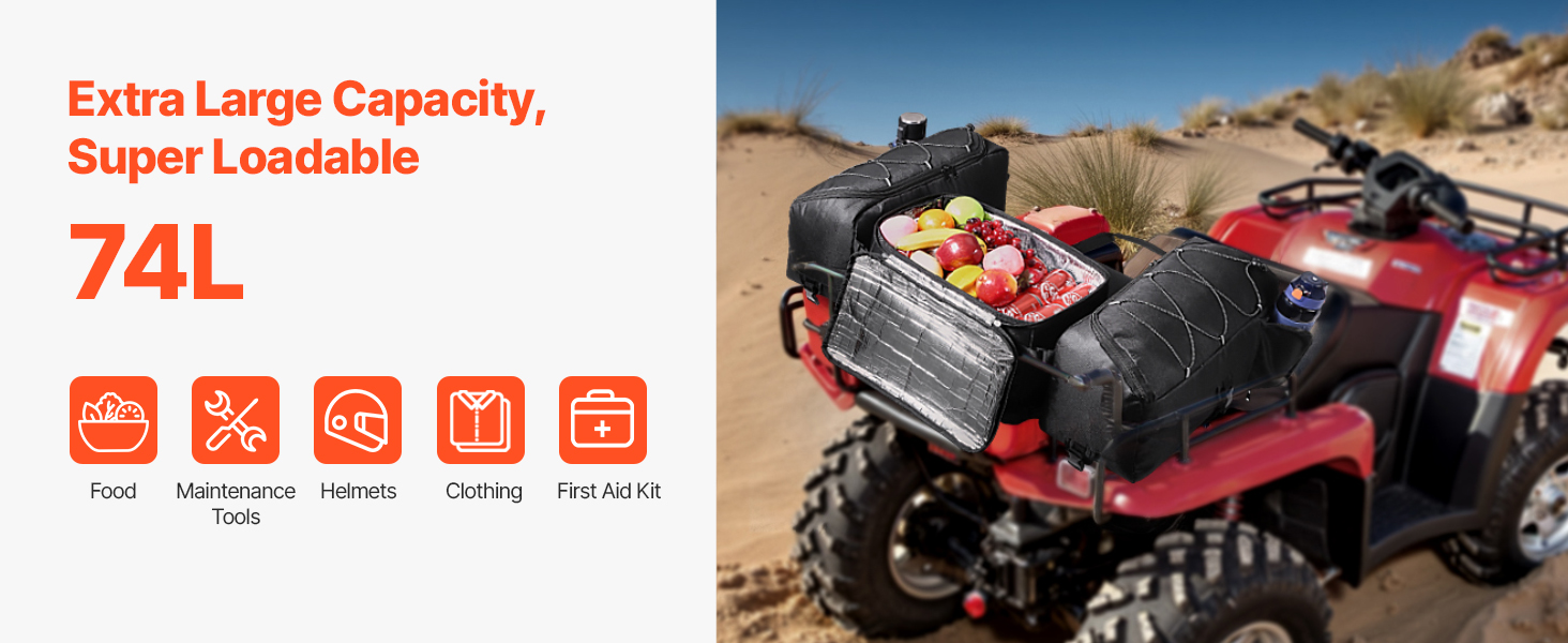 74L ATV Rear Storage Bag 600D Oxford Cloth Rear Cargo Bag with Sponge ...