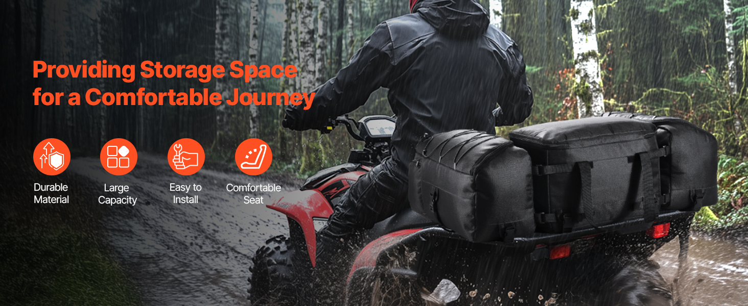 74L ATV Rear Storage Bag 600D Oxford Cloth Rear Cargo Bag with Sponge ...