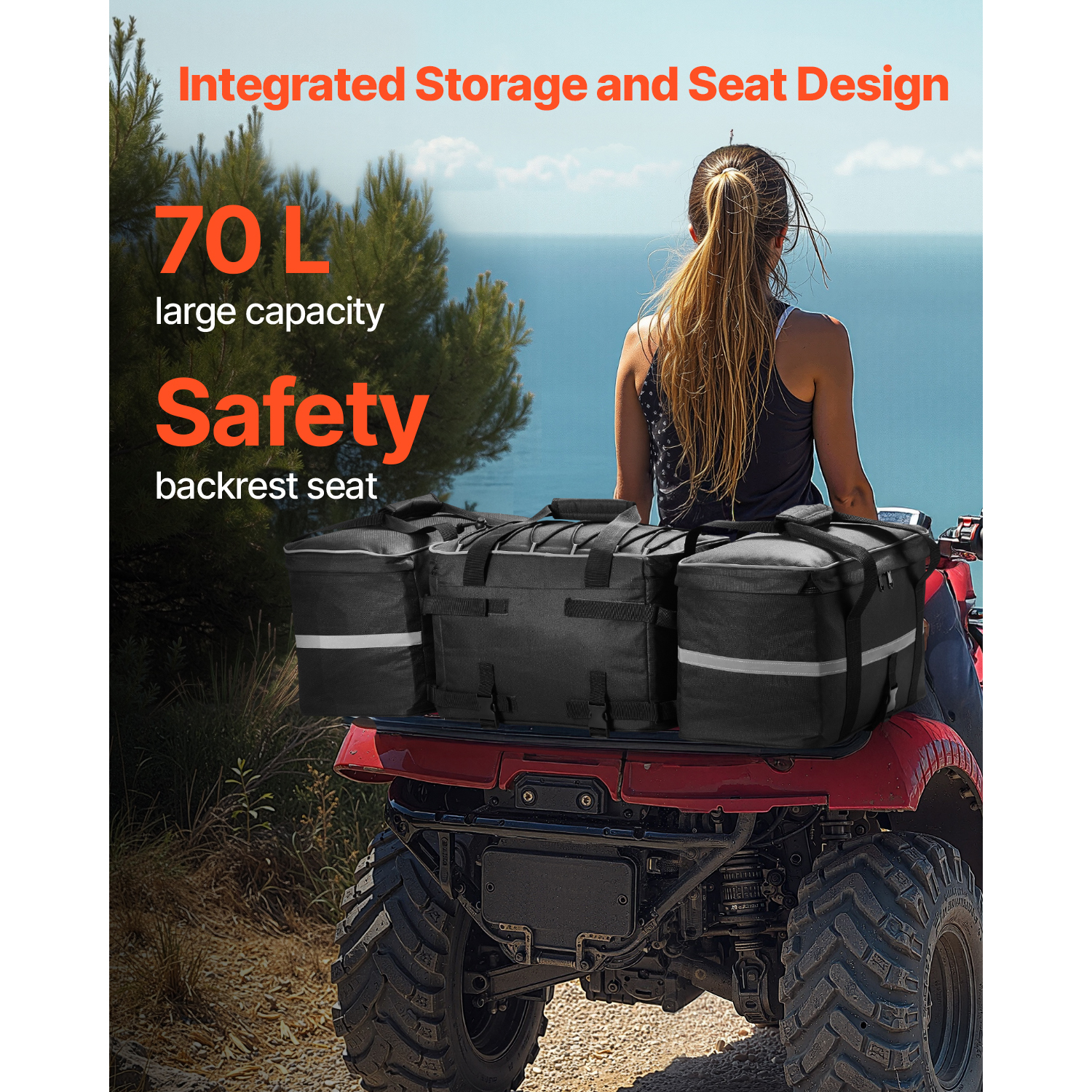 Mophorn 60L ATV Rear Cargo Bag with Backrest & Waterproof Cover ...