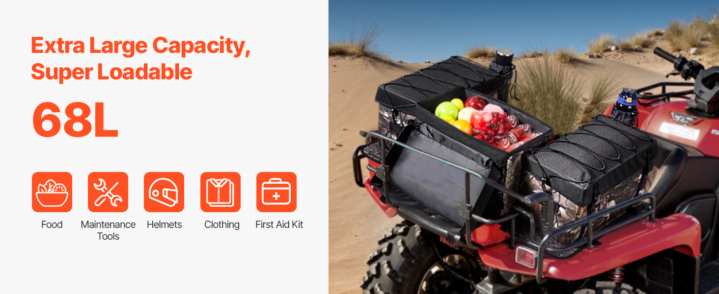 68L ATV Rear Storage Bag 600D Oxford Cloth Rear Cargo Bag with Sponge ...