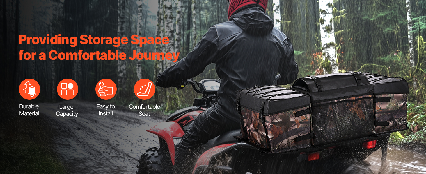 68L ATV Rear Storage Bag 600D Oxford Cloth Rear Cargo Bag with Sponge ...