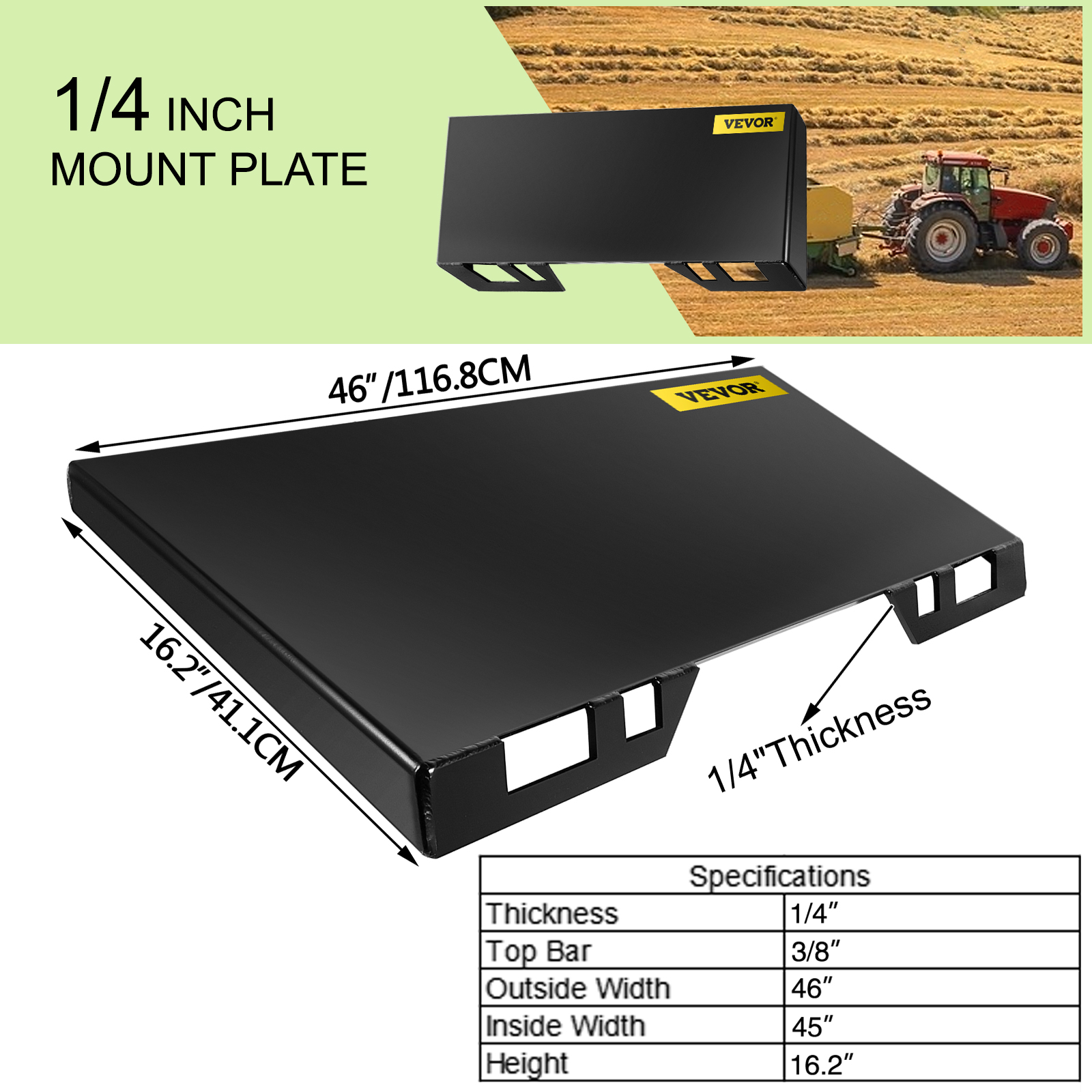 VEVOR Skid Steer Mounting Plate Bobcat Attachment Plate 1/4" Quick ...