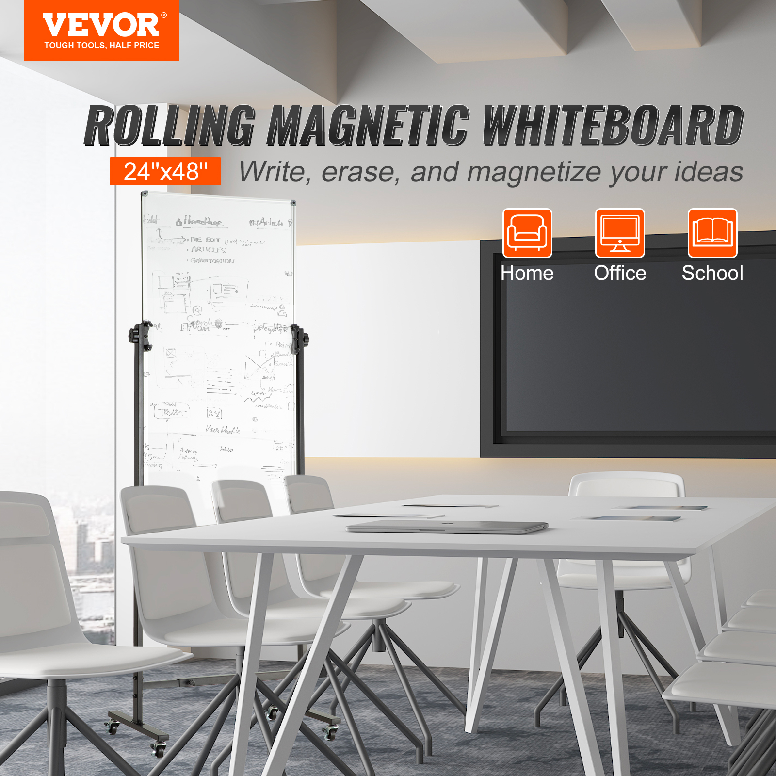 Magnetic Whiteboard Double-sided Mobile Whiteboard with Stand/Wall ...