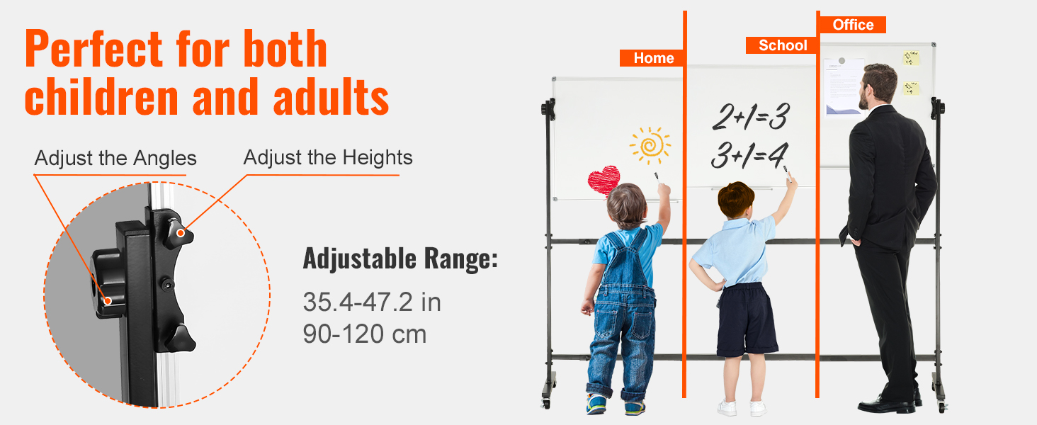 VEVOR 91.5x61cm Rolling Magnetic Whiteboard, Double-sided Mobile ...