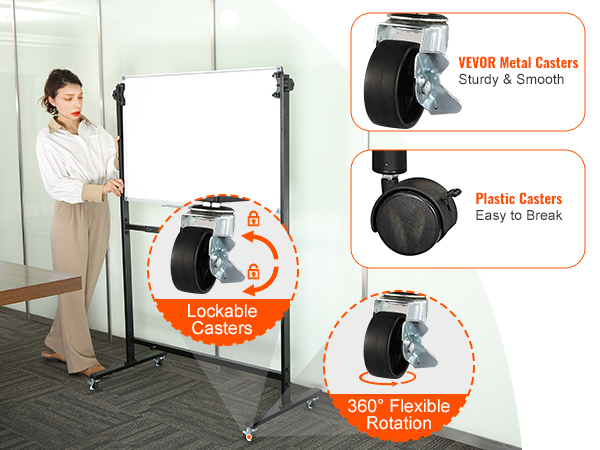 VEVOR Rolling Magnetic Whiteboard, Double-sided Mobile Whiteboard 36x24 ...