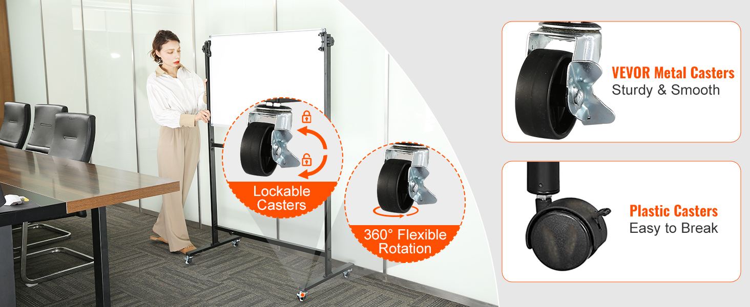 VEVOR Rolling Magnetic Whiteboard, Double-sided Mobile Whiteboard 36x24 ...