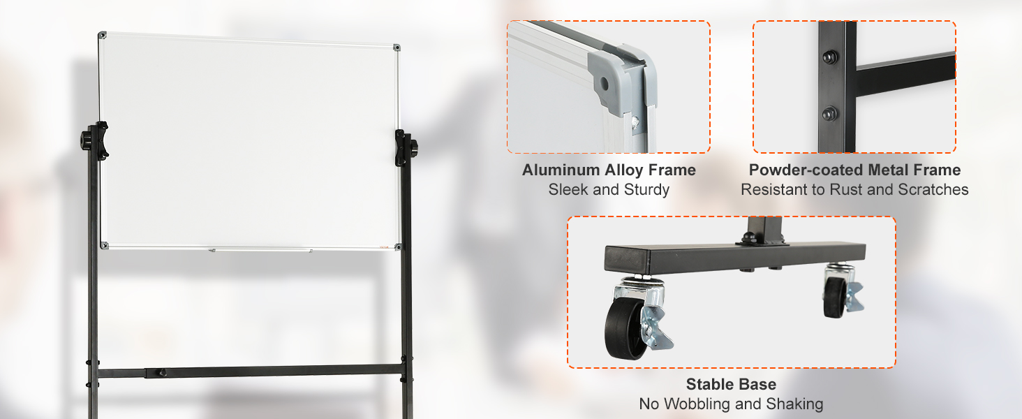 VEVOR Rolling Magnetic Whiteboard, Double-sided Mobile Whiteboard 36x24 ...