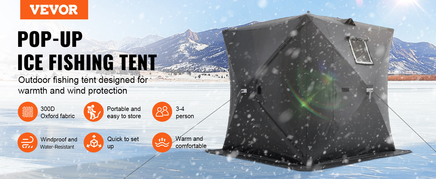 VEVOR 3-4 Άτομα Ourdoor Portable Ice Shelter Pop-Up Ice Fishing Shanty ...