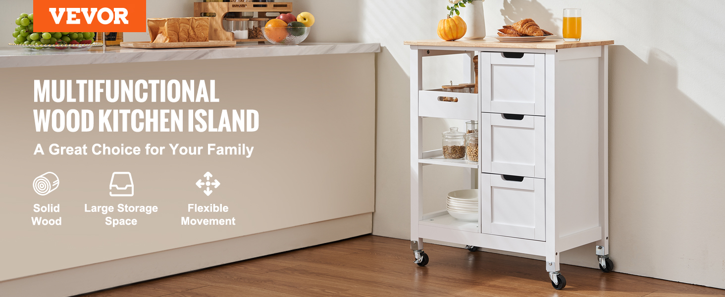 VEVOR Kitchen Island Cart Rullende opbevaringsskab på hjul med skuffe ...