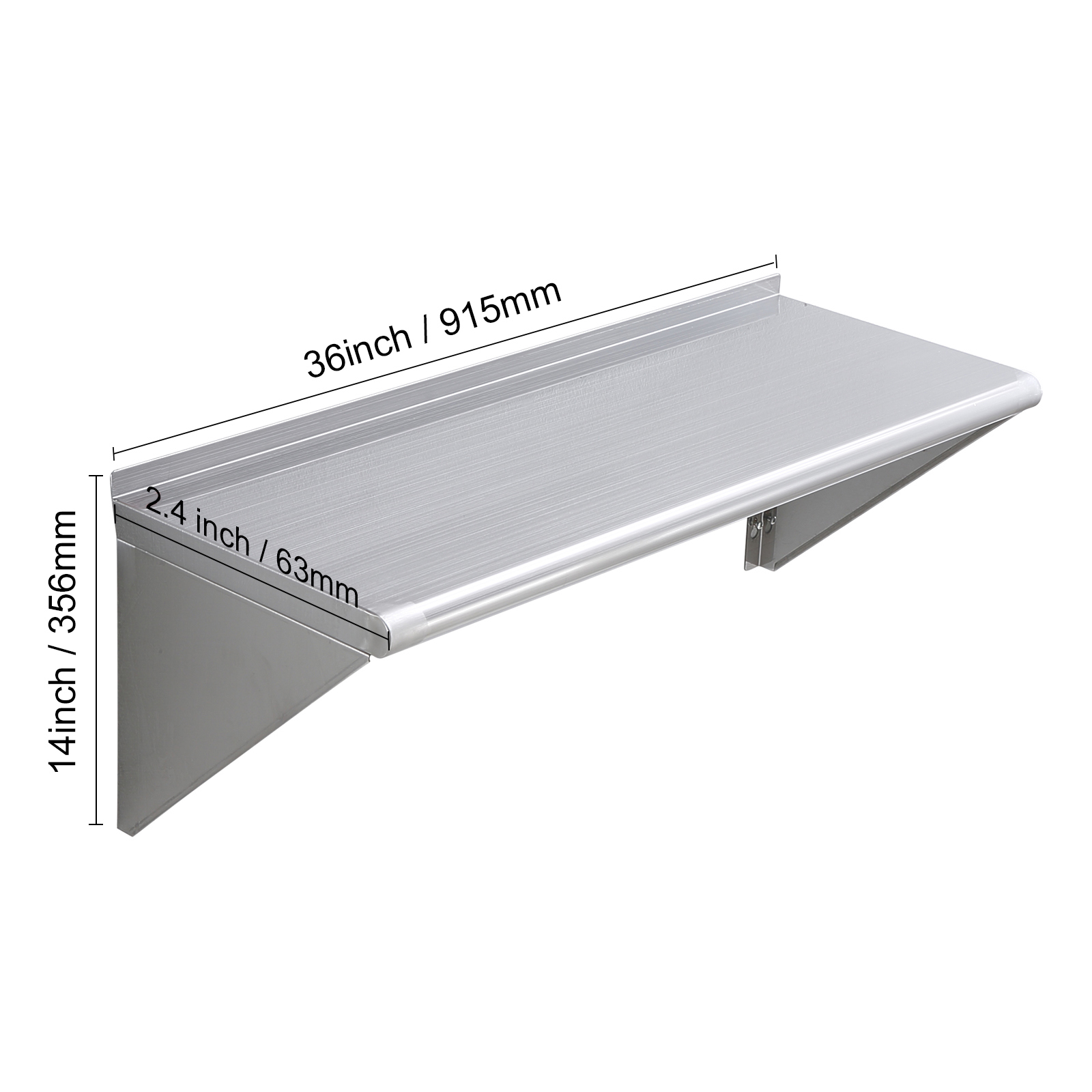 VEVOR 14" x 36" Stainless Steel Shelf, Wall Mounted Floating Shelving ...