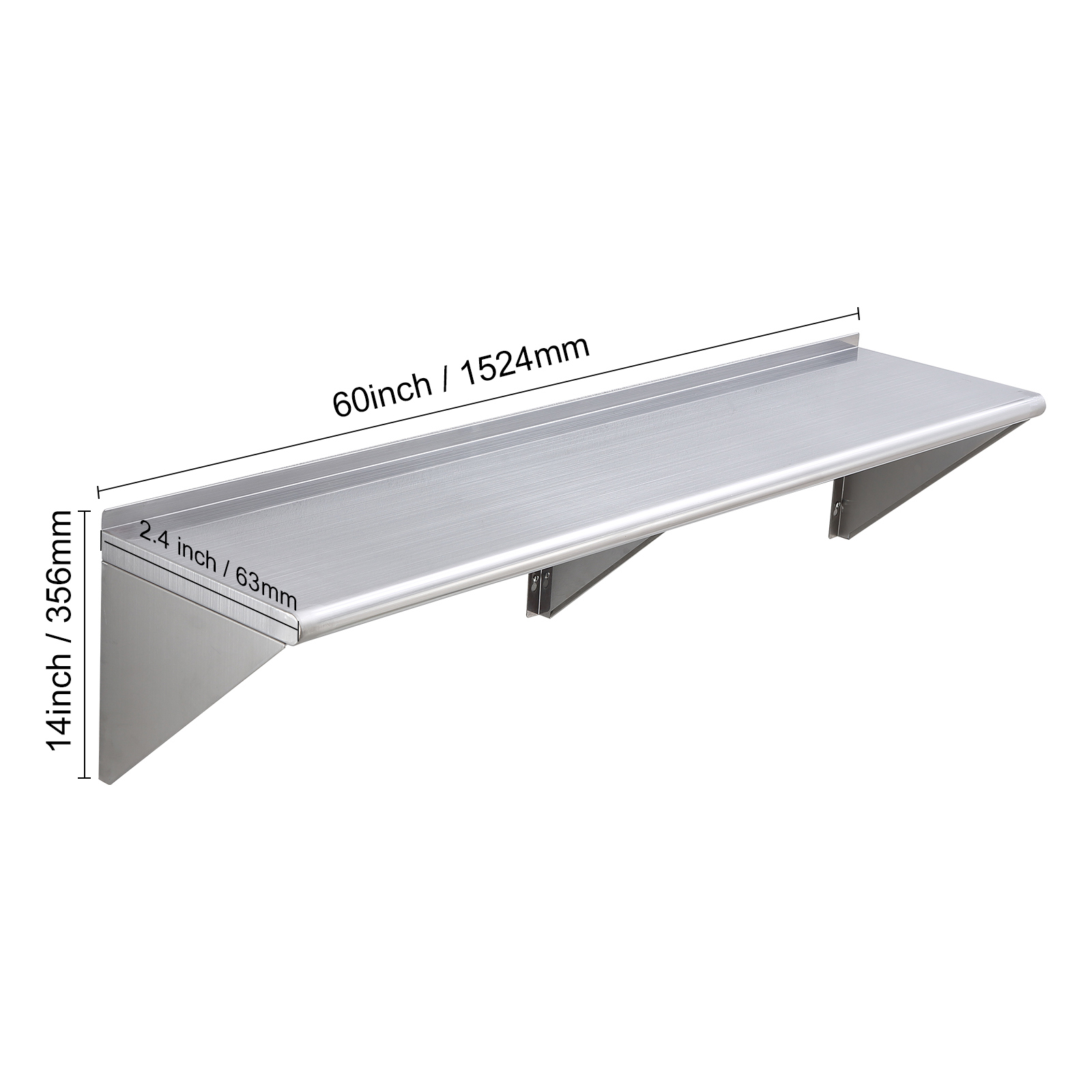 VEVOR 14" x 60" Stainless Steel Shelf, Wall Mounted Floating Shelving ...