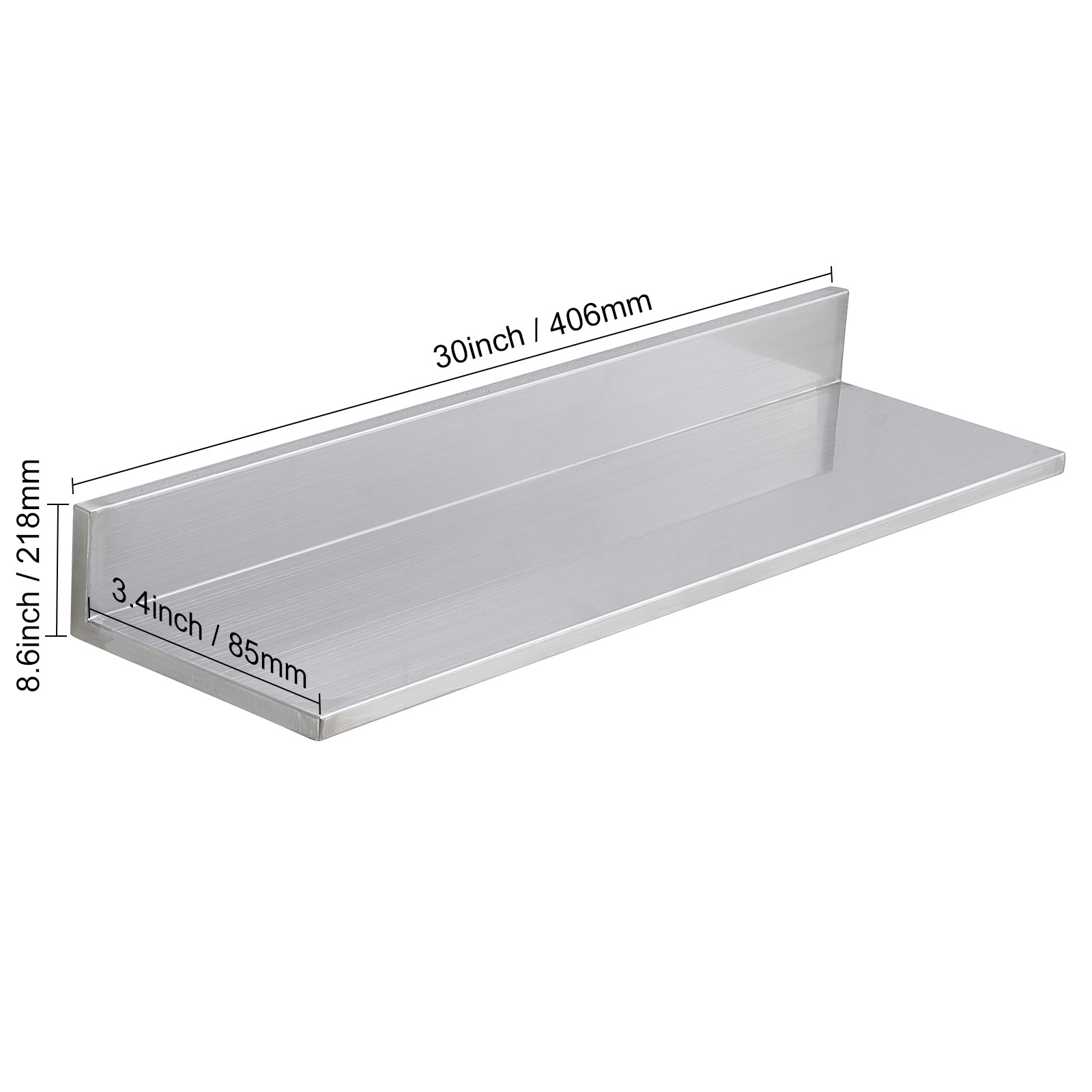 VEVOR 8.6" x 30" Stainless Steel Shelf, Wall Mounted Floating Shelving ...