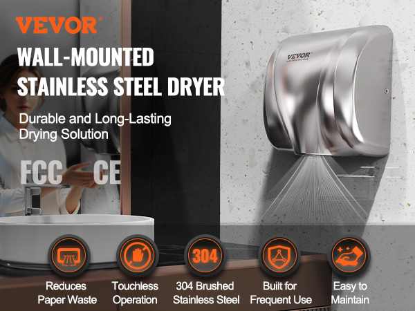 VEVOR Heavy Duty Commercial Hand Dryer, 1300W Automatic High Speed ...