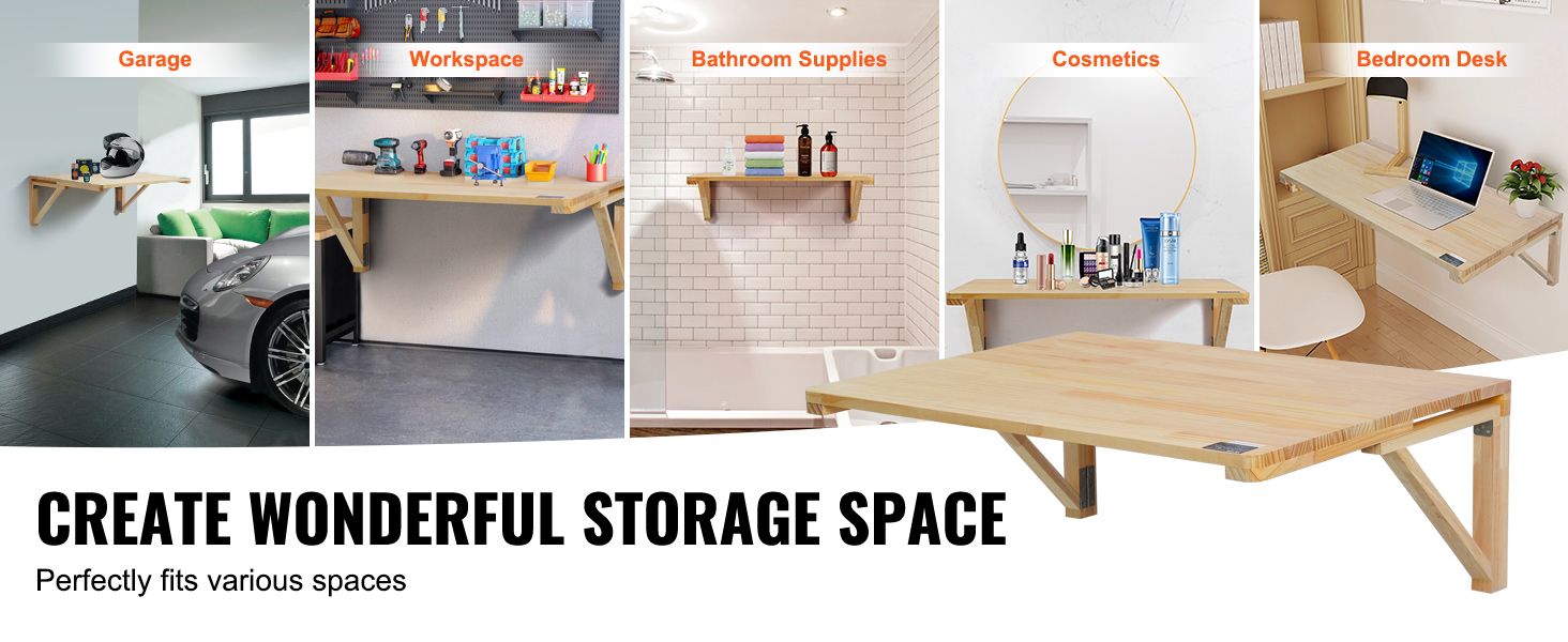 VEVOR Wall Mounted Folding Table, 31.5" x 23.62" Wall Mount Drop Leaf ...