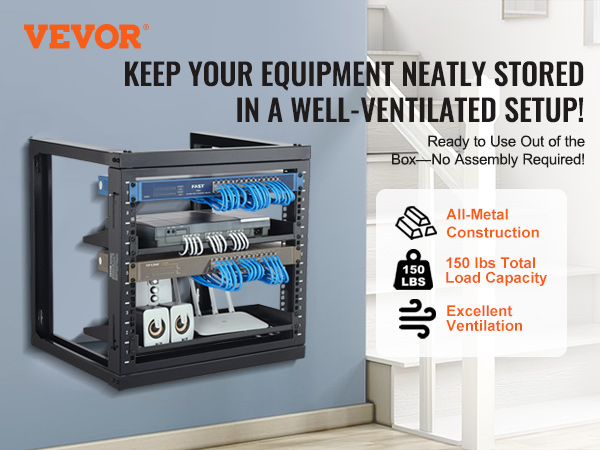 VEVOR VEVOR Rack de pared de 9U, 150 lb/68,04 kg, bastidor de red para ...