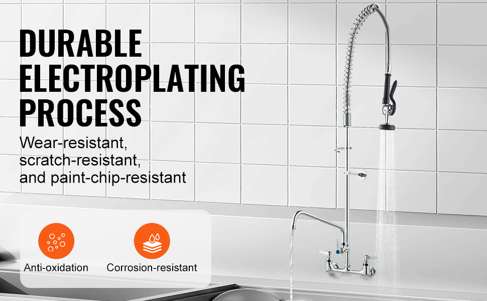VEVOR Commercial Faucet with Pre-Rinse Sprayer, 47" Height, 8" Center ...