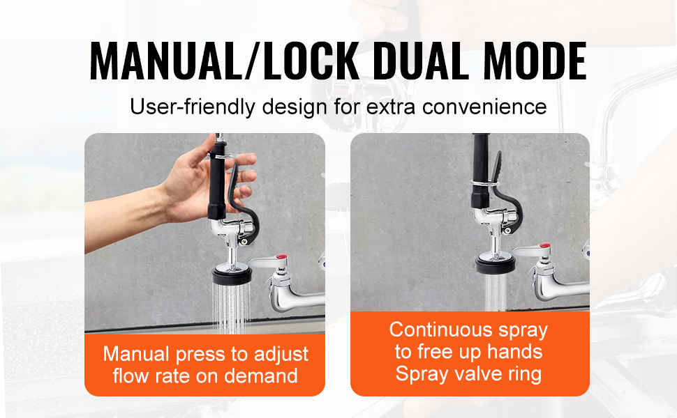 VEVOR Commercial Faucet with Pre-Rinse Sprayer, 47" Height, 8" Center ...