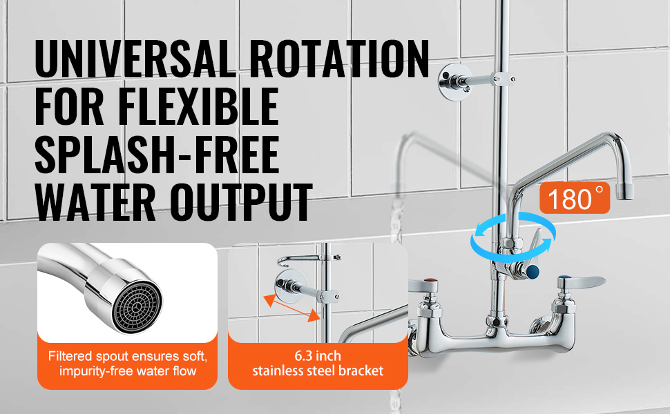 VEVOR Commercial Faucet with Pre-Rinse Sprayer, 47" Height, 8" Center ...
