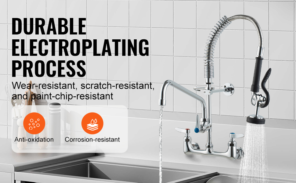 VEVOR Commercial Faucet with Pre-Rinse Sprayer, 21" Height, 8" Center ...