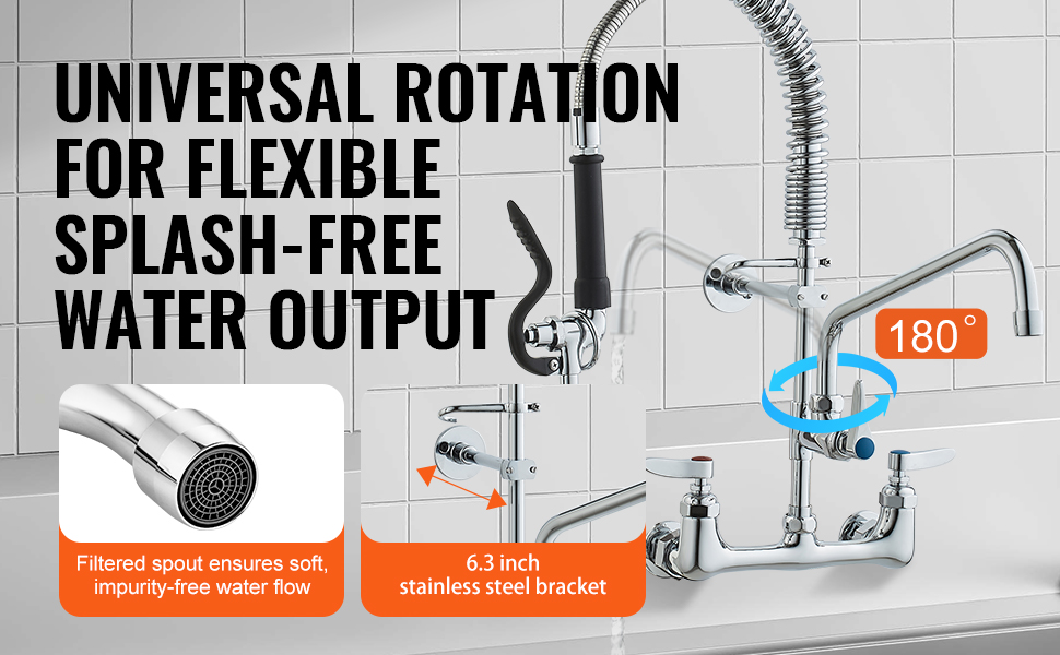 VEVOR Commercial Faucet with Pre-Rinse Sprayer, 21" Height, 8" Center ...