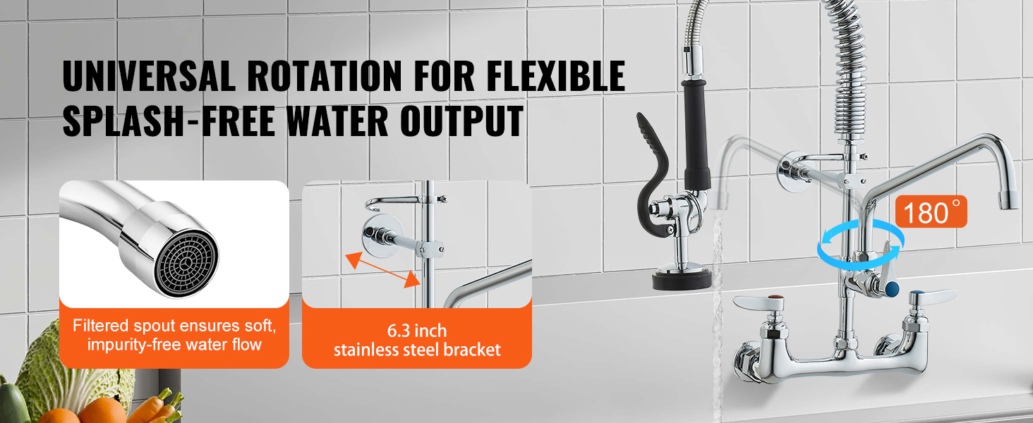 VEVOR Commercial Faucet with Pre-Rinse Sprayer, 21" Height, 8" Center ...