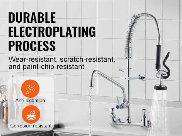 VEVOR Commercial Faucet with Pre-Rinse Sprayer, 25" Height, 8" Center ...