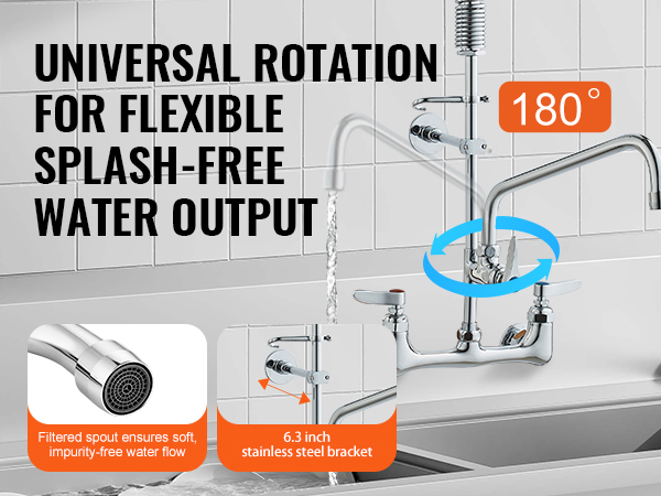 VEVOR Commercial Faucet with Pre-Rinse Sprayer, 25" Height, 8" Center ...