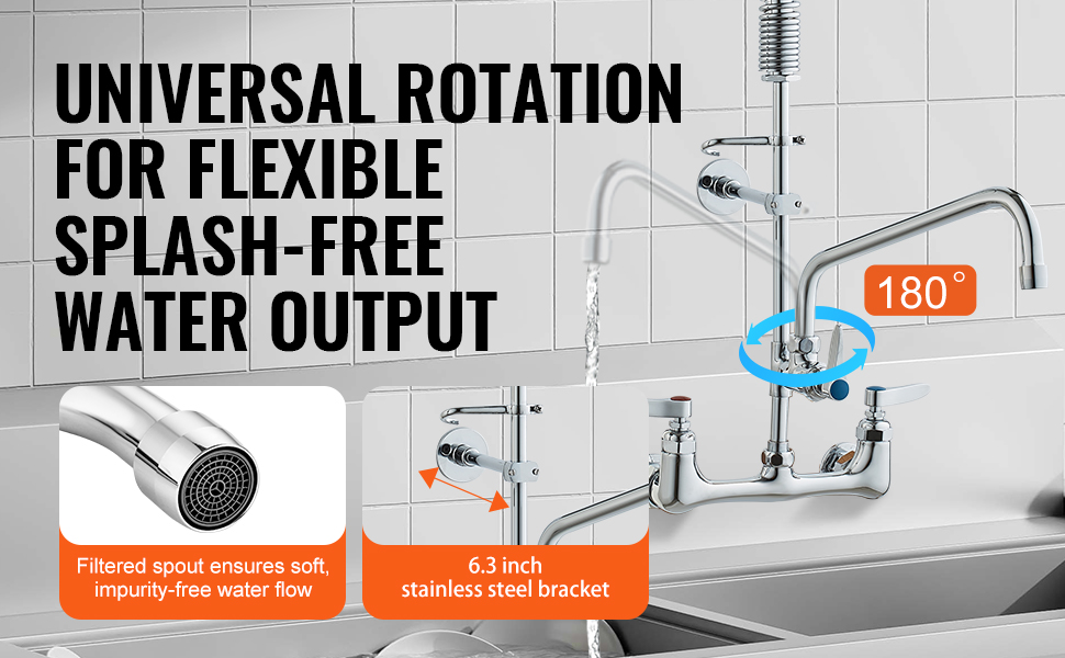 VEVOR Commercial Faucet with Pre-Rinse Sprayer, 25" Height, 8" Center ...